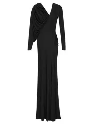 SAINT LAURENT Saint Laurent Long-Sleeved V-Neck Dress With Asymmetrical Draping