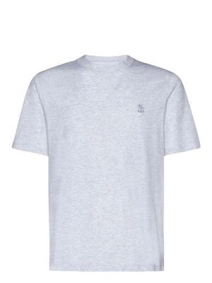 Brunello Cucinelli Logo Embroidered Crewneck T-shirt - White
