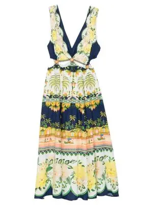 Farm Rio V-neck Floral Print Cut-out Dress - Multicolor