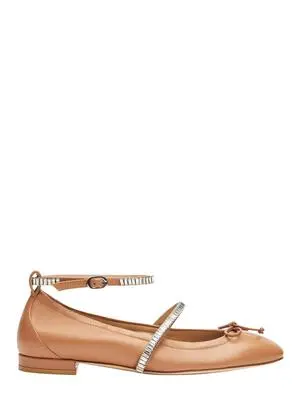 STUART WEITZMAN Stefanie Embellished Ballerina Flats - Tan/clear