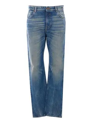 Balmain Logo Patch Straight Leg Jeans - Blue
