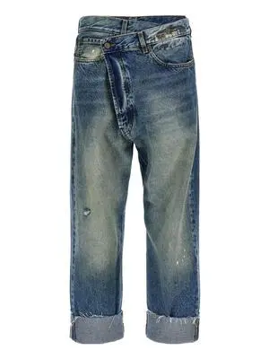 R13 R13 Crossover Cuffed Jeans With Distressed Details Gray