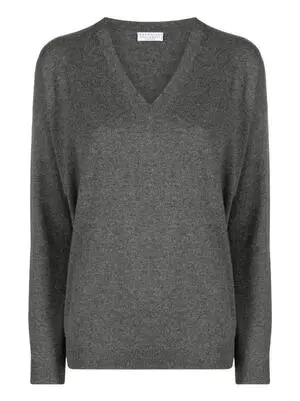 Brunello Cucinelli V-neck Knitted Pullover - Black