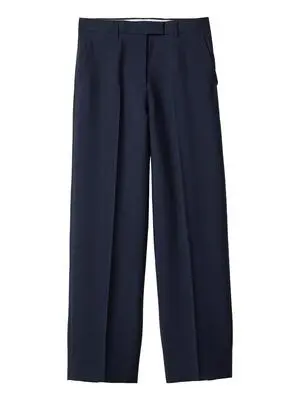Miu Miu Tailored Straight-leg Pants With Embroidered Logo - Navy Blue