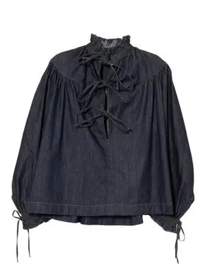 DRIES VAN NOTEN Dries Van Noten Denim Tie-Neck Ruffled Shirt