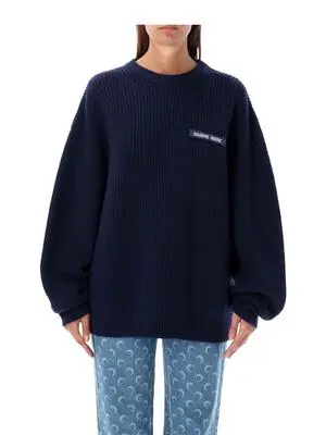 MARINE SERRE Fisherman Logo Patch Knitted Sweater - Black