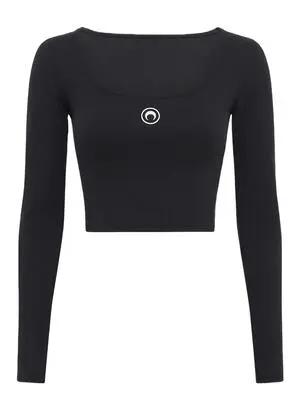 MARINE SERRE Moon Embroidered Cropped Top - Black