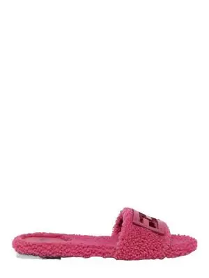 Fendi Sheepskin Slides With Ff Baguette Detail - Pink