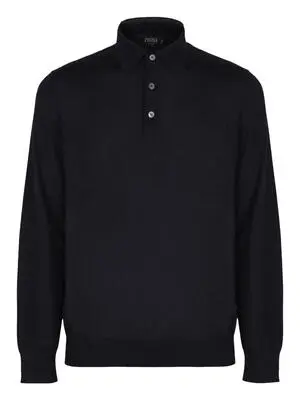 Zegna Long Sleeve Knitted Polo Shirt - Black