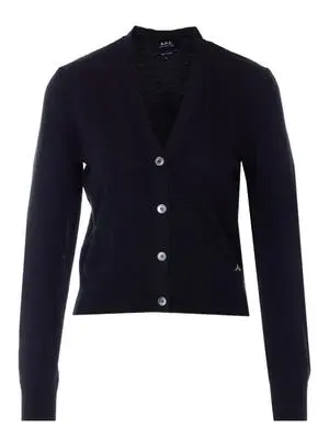 A.p.c. Logo Intarsia V-neck Cardigan - Black