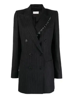 Dries Van Noten Double Breasted Striped Blazer - Black