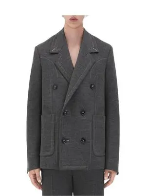 Bottega Veneta Logo Woolen Flannel Coat - Black