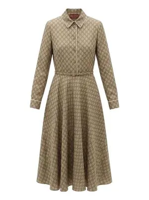 GUCCI Gucci Monogrammed Silk Shirt Dress