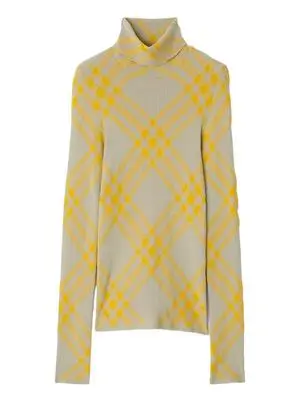 Burberry Checked Roll Neck Jumper - Nude