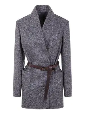 Brunello Cucinelli Belted Jacket - Gray
