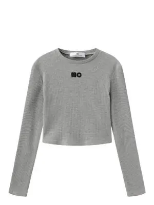 Marissa Chiara Long Sleeve Cropped T-shirt With Embroidered Logo - Grey