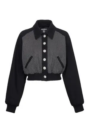Balmain Embellished Cropped Jacket With Lion Snaps - Black
