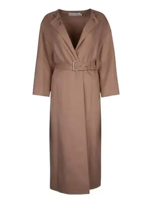 Dior Long-sleeved Coat With Belt - Brown