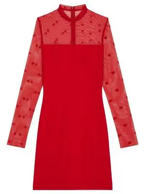 Givenchy Mock Neck Dress In Bi-material 4g Pattern - Red