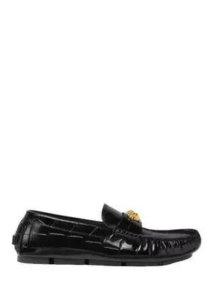 Versace Medusa Embossed Leather Drivers Loafers - Black/gold