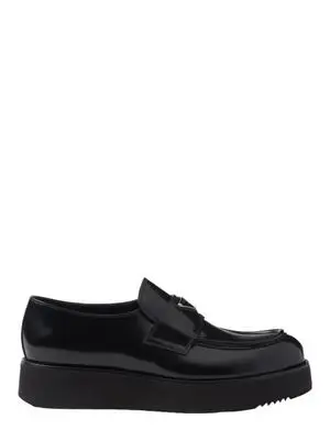 Prada Leather Loafers With Enamel Logo Detail - Black