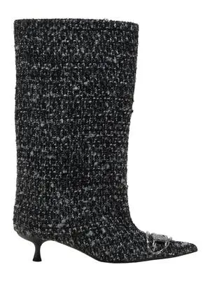 DIESEL® D-venus Knee-high Boots With Pointed Toe And Kitten Heel - Black