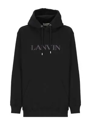 LANVIN Logo Embroidered Drawstring Hoodie - Black