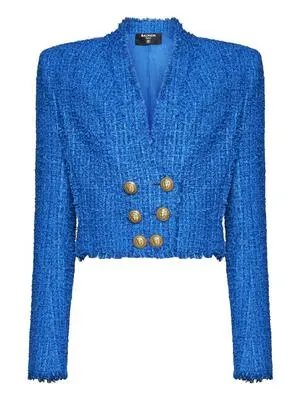 Balmain Double-breasted Cropped Jacket - Blue