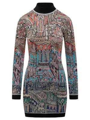 Missoni Jacquard Knitted Jumper Dress With Geometric Patterns - Multicolor