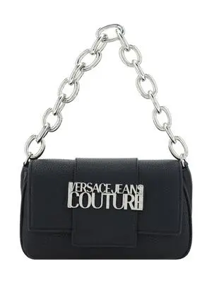 Versace Logo Plaque Chain Handle Shoulder Bag - Black