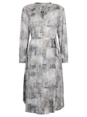 Peserico Abstract-printed Belted Midi Dress - Gray