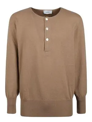 LARDINI Long-sleeve Sweater With Half Button Detail - Brown