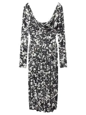 Stella McCartney Graphic Printed Long Sleeve Midi Dress - Black