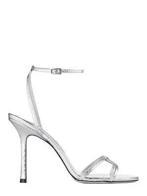 JIMMY CHOO Leo Ankle Strap Stiletto Sandals - Silver