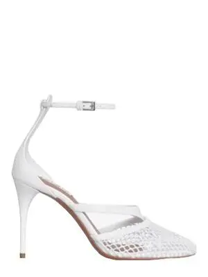 Alaïa Fishnet Leather Sandals With Ankle Strap - Light White