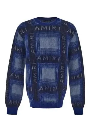 Amiri Logo Plaid Knit Jumper - Blue