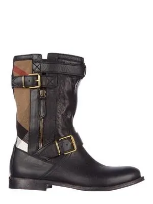 Burberry Plaid Canvas Short Boots - Black