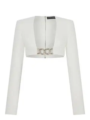 David Koma 3d Crystal Chain Square Neck Blouse - White