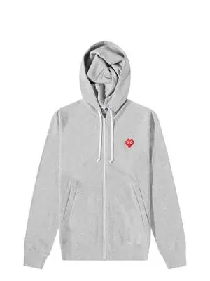 Play Comme Des Garcon X Invader Zip-up Hoodie With Heart Logo Embroidery - Gray