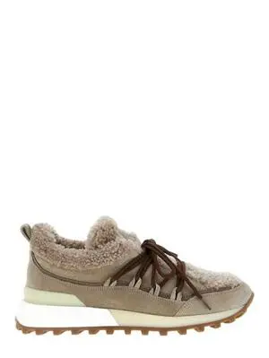 BRUNELLO CUCINELLI Brunello Cucinelli Monile Embellished Sheepskin And Fur Lined Sneakers