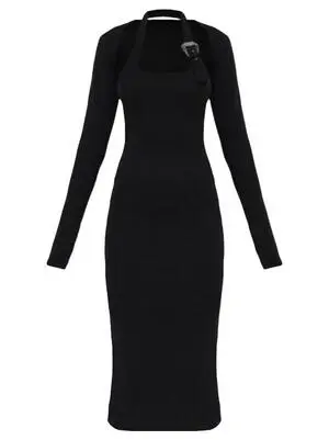 VERSACE Versace Jeans Ribbed Cross-Neck Midi Dress