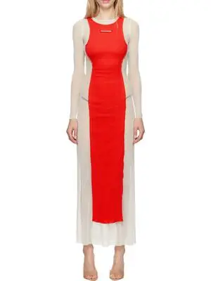 JEAN PAUL GAULTIER Long Sleeve Sheer Paneled Maxi Dress - Red