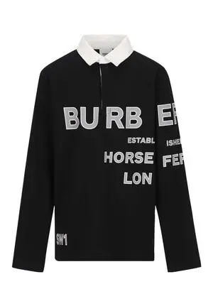 Burberry Horseferry-print Long-sleeved Polo Shirt - Black