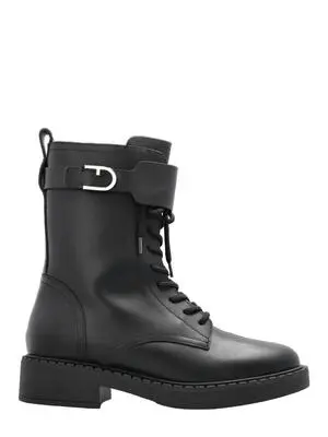 Furla Lace-up Ankle Boots With Buckle Detail - Black