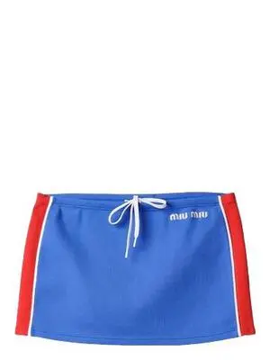 Miu Miu Logo Embroidered Drawstring Mini Skirt - Bright Blue/red