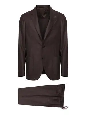 LARDINI Lardini Single Breasted Striped Two-Piece Suit Brown