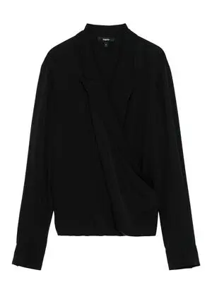 Theory V-neck Draped Blouse - Black