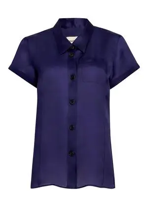 Khaite Khaite Keefe Button-Up Blouse In Silk Organza Amethyst