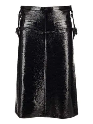 COURREGES Midi Leather Skirt With Slit Detail - Black