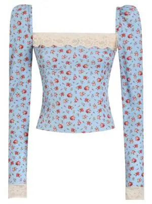 DOLCE & GABBANA Dolce & Gabbana Floral Print Lace Trim Long Sleeve Top